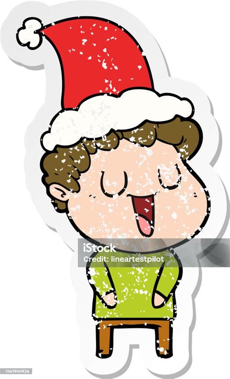 산타 모자를 쓴 남자의 웃는 손으로 그린 고민 스티커 만화 귀여운에 대한 스톡 벡터 아트 및 기타 이미지 귀여운 낙서