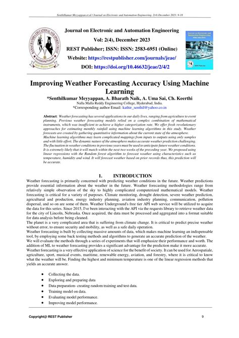 Pdf Improving Weather Forecasting Accuracy Using Machine Learning