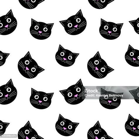 고양이와 매끄러운 패턴 흰색 배경에 새끼 고양이 추상적인 새끼 고양이와 귀여운 배경 가축에 대한 스톡 벡터 아트 및 기타 이미지 가축 고양이 울음소리 귀여운 Istock