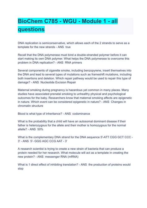 BioChem C785 WGU Module 1 All Questions With Complete Solution BIOCHEM C785 Stuvia US