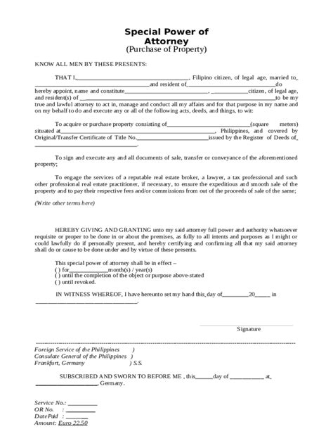 Special Power Of Attorney Doc Template Pdffiller