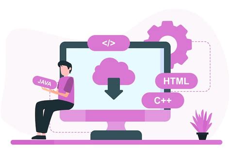 Premium Vector Developer Working On Cloud Using Programming Languages