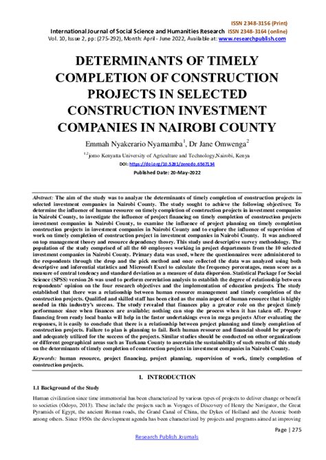Pdf Determinants Of Timely Completion Of Construction Projects In Selected Construction