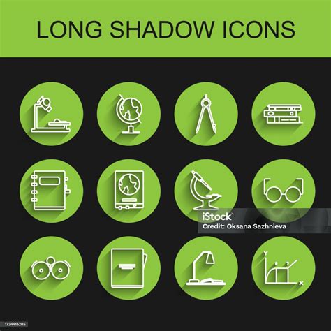 라인 울리는 알람 벨 노트북 현미경 테이블 램프가 있는 작업장 파이 차트 인포그래픽 학교 칠판의 세계 지도 안경 및 아이콘을 설정합니다 벡터 0명에 대한 스톡 벡터 아트 및