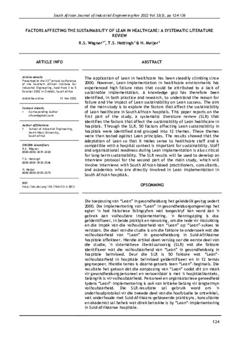 Pdf Factors Affecting The Sustainability Of Lean In Healthcare A Systematic Literature Review