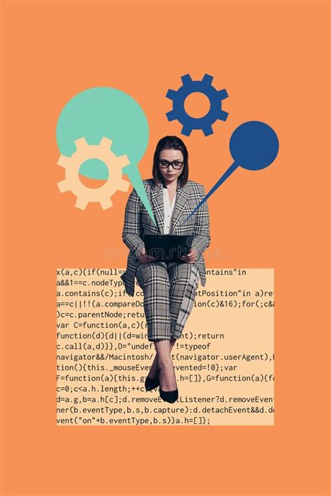 Collage Image Retro Sketch Of Worker Girl Manager Programmer Data