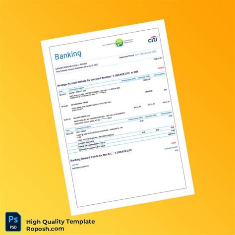India Citi Bank Statement Template In Word And Pdf Formats 4 Page Roposh