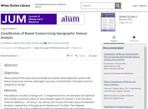 Classification Of Breast Tumors Using Sonographic Texture Analysis Qamebi