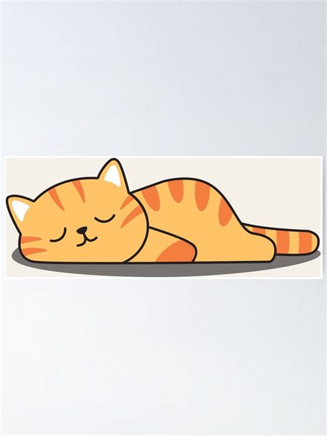 Red Cartoon Kitty Sleeping Cat Lazy Cat Kawaii Cat Funny Cat Poster For Sale By