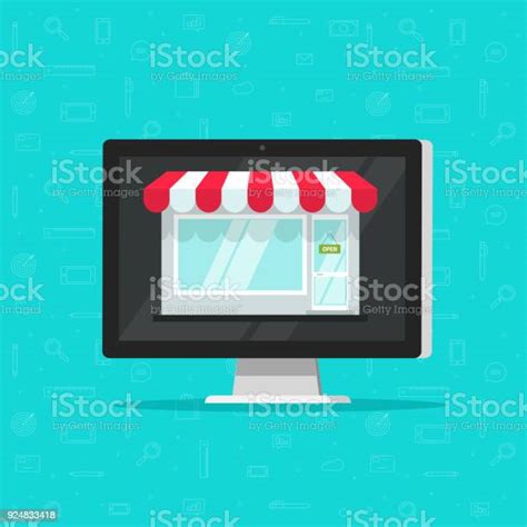 컴퓨터 벡터 일러스트 레이 션 전자 상거래 상점 인터넷 쇼핑 절연 전자 상거래 온라인 스토어 외관 화면 Pc 클립 아트에 디지털 쇼케이스에 건물 평면 만화 노트북 온라인