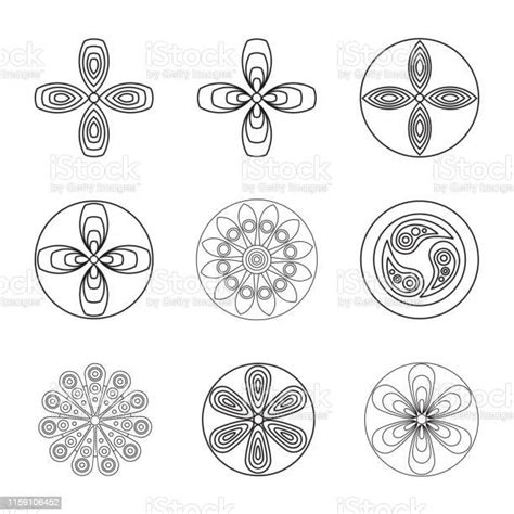 트렌디 한 기하학적 꽃 디자인 요소 빈티지 고립 선형 그래픽 로고 아이콘 직물 휴일 장식 직물 질감에 대한 꽃 개체의 집합입니다 창조적 인 벡터 패션 디자인 개념에 대한