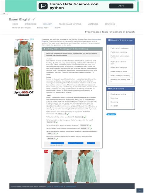 A2 Key Ket Reading Practice Test Part 4 Free Practice For The Cambridge Ket Exam Pdf