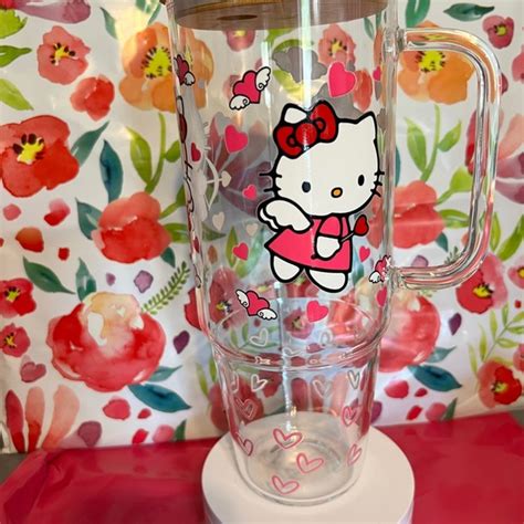 Other Hello Kitty Clear Glass Tumbler With Pink Hearts Poshmark