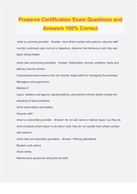 Proserve Certification Exam Questions And Answers 100 Correct