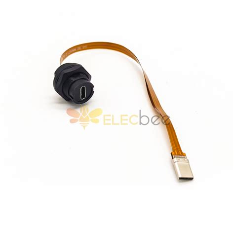 Elecbee USB Type C Female Panel Mount Receptacle To Male With 20cm FPC Cable IP67 IP68 Waterproof