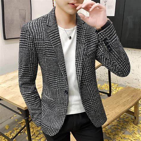 하운드투스 격자 무늬 남성 블레이저 캐주얼 슬림핏 정장 재킷 웨딩 드레스 코트 비즈니스 스트리트 웨어 의상 남성용 블레이저 정장 재킷 AliExpress
