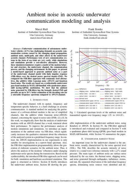 Ambient Noise In Acoustic Underwater Communication Modelling And Analysis Pdf Spectral
