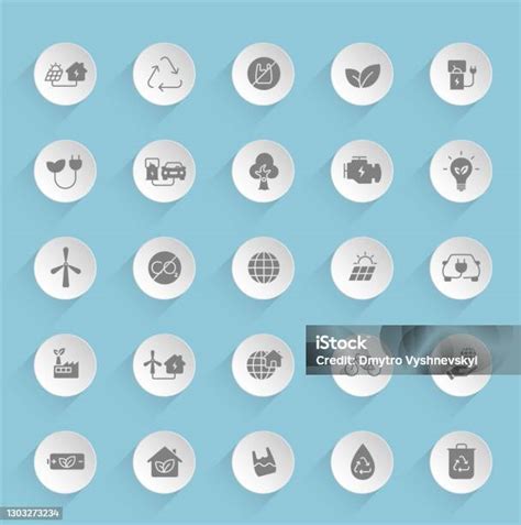 파란색 배경에 투명한 그림자가 있는 둥근 푹신한 종이 원에 있는 에코 벡터 아이콘 웹 모바일 및 사용자 인터페이스 설계를 위한 생태계 스톡 벡터 아이콘 0명에 대한 스톡