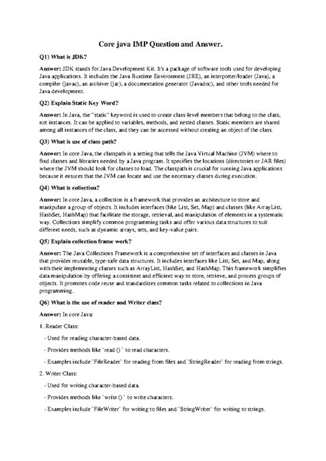 Core Java Imp Question And Answer Q1 What Is Jdk Answer Jdk Stands