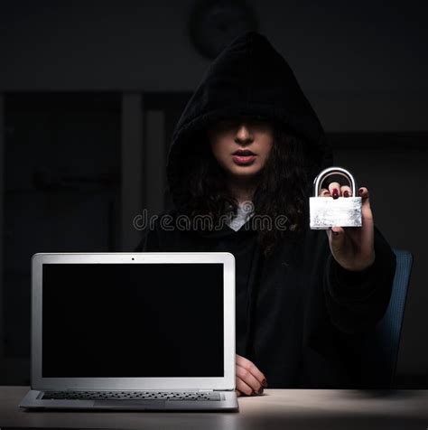 Female Hacker Hacking Security Firewall Late In Office Stock Image Image Of Business Hacking