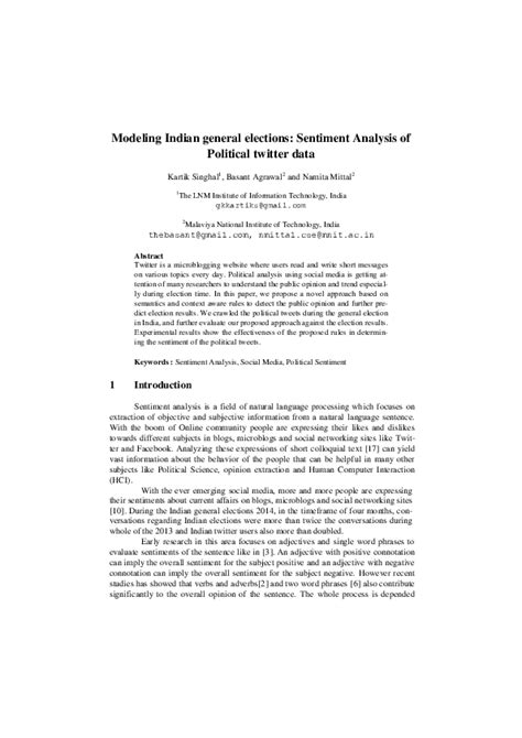 Pdf Modeling Indian General Elections Sentiment Analysis Of Political Twitter Data