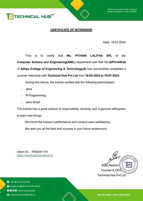 Lalitha Sri Pithani On Linkedin Internship Professionaldevelopment Career Grateful