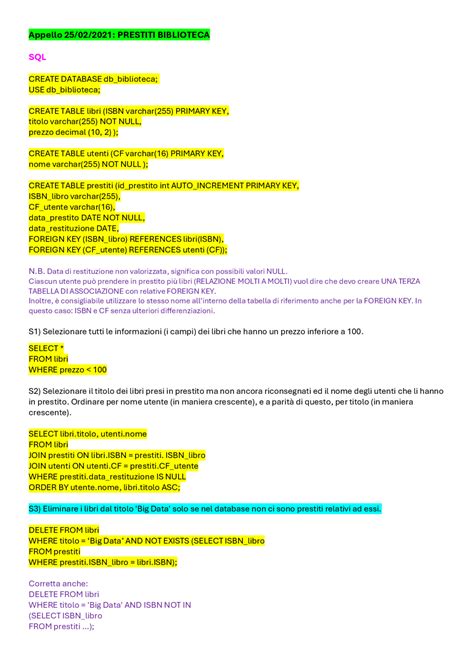 Esame Big Data Modulo Database Esercizi Svolti Di Sql E Mongo Db Prove Desame Di