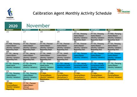 schedule nov calibration agent monthly activity pdf
