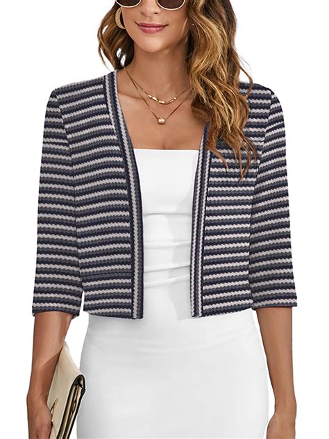 Chiclily Womens 3 4 Sleeve Cropped Cardigans Sweaters Lightweight Open