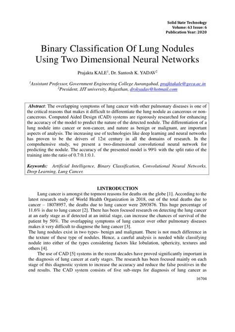 Pdf Binary Classification Of Lung Nodules Using Two Dimensional