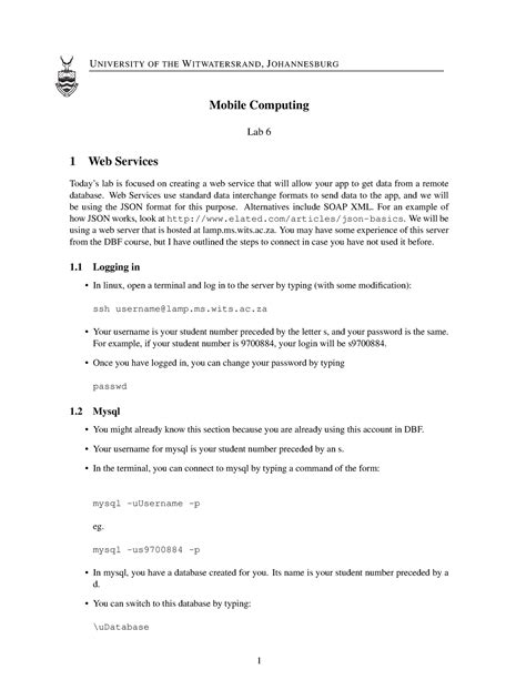 Lab6 University Of The Witwatersrand Johannesburg Mobile Computing