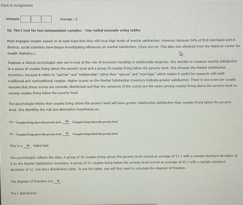 Solved Attempt Average 8 10 The T Test For Two