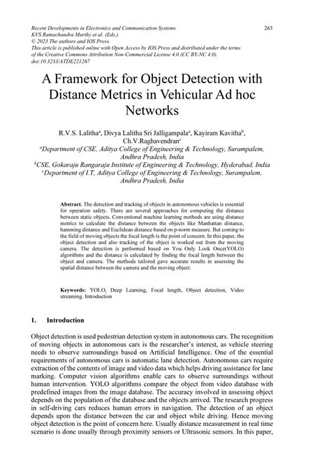Pdf A Framework For Object Detection With Distance Metrics In
