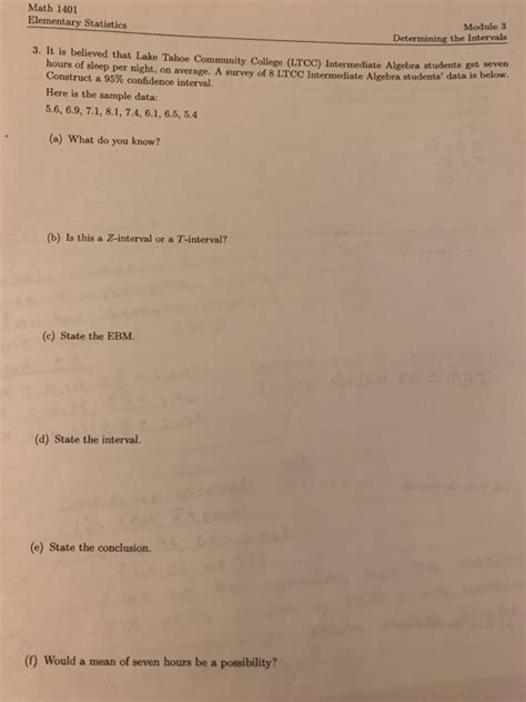 Solved Math 1401 Elementary Statistics Module 3 Determining