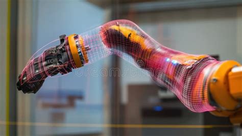 Robotic Arm Performing Industrial Automation Tasks With Augmented Reality Interface Stock