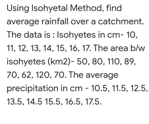 Solved Using Isohyetal Method Find Average Rainfall Over A Catchment The Course Hero