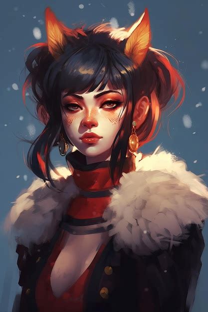 Premium Ai Image A Girl With Red Hair And A Fur Coat