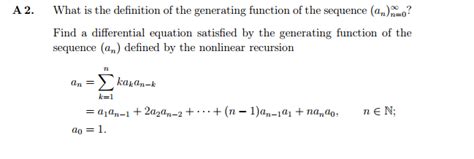 Recurrence Relations Non Linear Recursion Generating Functions