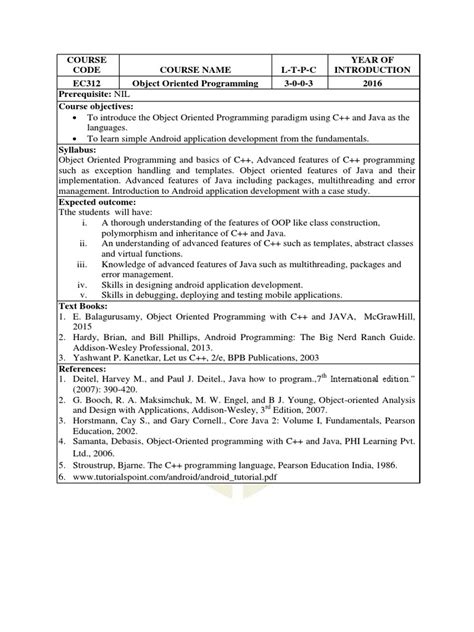 Ec312 Object Oriented Programming Pdf C Class Computer