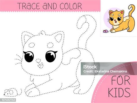 아이들을 위한 귀여운 고양이와 함께 추적과 색칠하기 책 만화 고양이와 색칠 공부 페이지입니다 아이들을 위한 벡터 그림입니다 0명에 대한 스톡 벡터 아트 및 기타 이미지