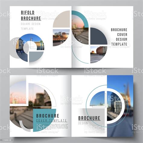 두 개의 벡터 레이아웃은 사각형 디자인 이중 브로셔 전단지 커버 디자인 책 브로셔 커버를위한 템플릿을 다룹니다 추상 원 라운드 배너가 있는 배경입니다 기업 비즈니스 개념