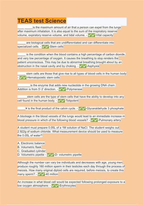 Teas Test Science Practice Questions With 100 Correct Answers Verified Latest Update 2024