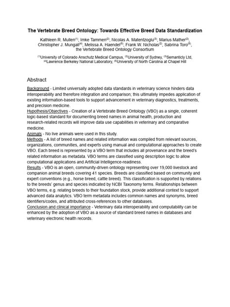 The Vertebrate Breed Ontology Towards Effective Breed Data Standardization Pdf