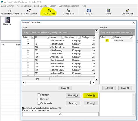 Access Control 2 4 Deleting A User From The Terminal And Access Control Software ClockRite