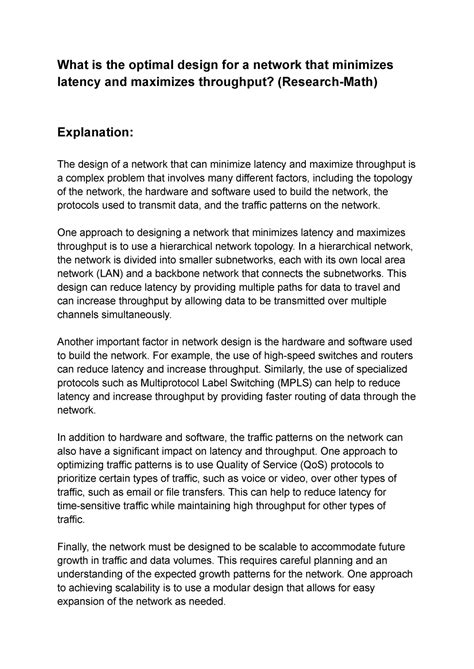 What Is The Optimal Design For A Network That Minimizes Latency And