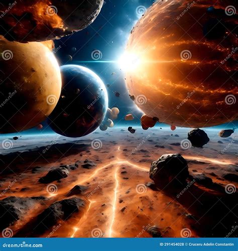 Collision Of Planets In Space Global Catastrophe On Earth View From
