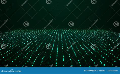 Wave Of Particles Futuristic Dots Pattern On Dark Background Big Data Digital Code Technology