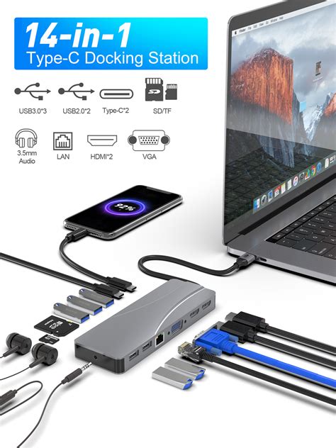 Allkei Hottest 14 In 1 Usb C Hub Multi Function Usb Type C Docking Station For MacBook Pro Type