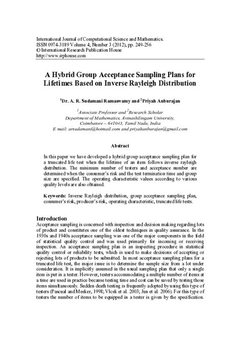Pdf A Hybrid Group Acceptance Sampling Plans For Lifetimes Based On Exponentiated Weibull