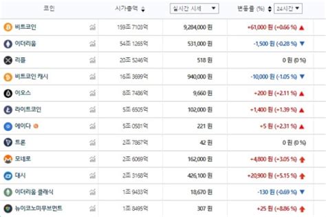 가상화폐 시세 대체로 오름세 비트코인 930만 원에 근접